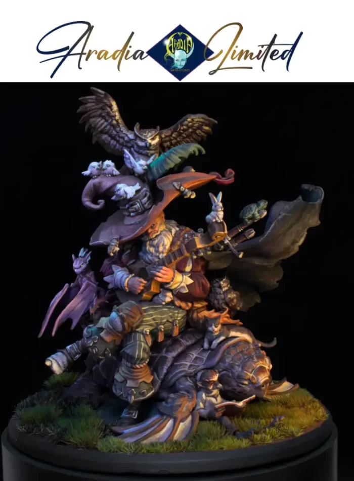 75mm Fantasy Bard Miniature with Animals & Familiars
